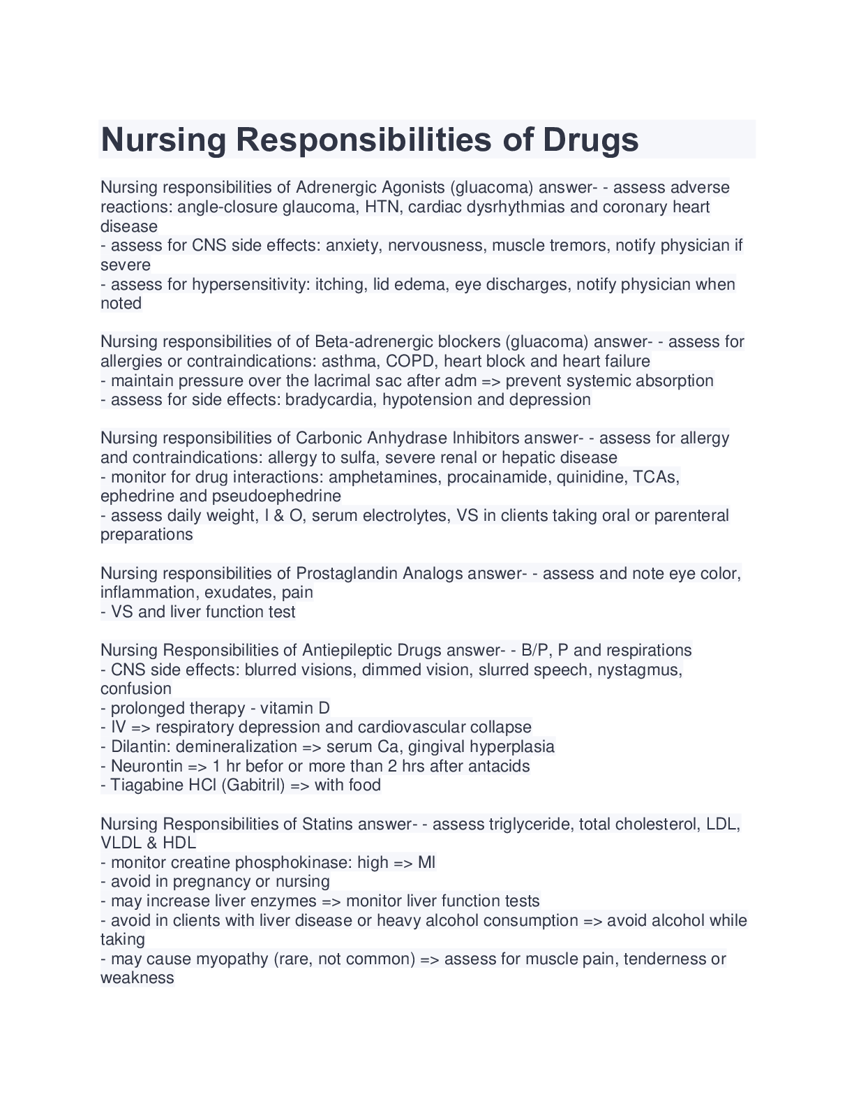 Nursing Responsibilities of Drugs - Scholarfriends